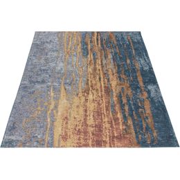 Teppich my home "Kendra" Teppiche Gr. B/L: 115 cm x 170 cm, 8 mm, 1 St., blau (blau, beige) Baumwollteppiche