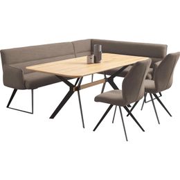 Eckbankgruppe Home Affaire "Preston" Sitzmöbel-Sets Gr. B/H/T: 227 cm x 88 cm x 178 cm, Strukturstoff, langer Schenkel links, braun (hellbraun (giulia 9703), schwarz) Eckbankgruppen