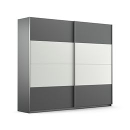 Schwebetürenschrank Rauch "Quadra" Schränke Gr. B/H/T: 271 cm x 230 cm x 62 cm, 2 St., grau (grau metallic, weißglas) Schranksysteme und Schrankserien