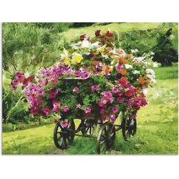 Wandbild Artland "Kutsche mit Blumen" Bilder Gr. B/H: 80 cm x 60 cm, Alu-Dibond-Druck Blumenbilder Querformat, 1 St., grün Kunstdrucke
