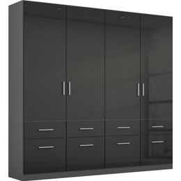 Drehtürenschrank Rauch "Celle" Schränke Gr. B/H/T: 181 cm x 197 cm x 54 cm, mit Schubkästen, 4 St., grau (graumetallic, hochglanz effektgrau) Drehtürenschränke