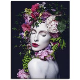 Wandbild Artland "Schöne Blumenkönigin" Bilder Gr. B/H: 90 cm x 120 cm, Leinwandbild Bilder von Frauen Hochformat, 1 St., bunt Kunstdrucke