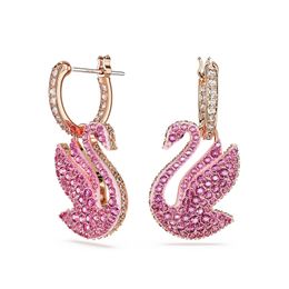 Paar Ohrhänger Swarovski "Swarovski Iconic Swan Drop-Ohrhänger, 5647544, 5647545" Ohrringe Gr. Metall, rosegold (roségoldfarben, pink, pink) Damen Ohrhänger
