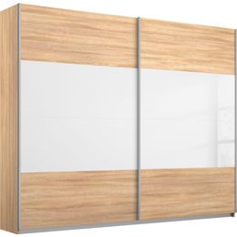 Schwebetürenschrank Rauch "Quadra" Schränke Gr. B/H/T: 226 cm x 210 cm x 62 cm, 2 St., braun (struktureichefarben hell, weißglas) Schranksysteme und Schrankserien