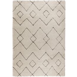 Hochflor-Teppich FLAIR RUGS "Imari" Teppiche Gr. B/L: 160 cm x 230 cm, 30 mm, 1 St., beige (cream, grau) Esszimmerteppiche Berber Optik, Boho, Rauten Muster