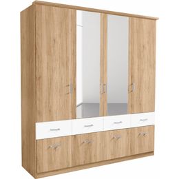 Kleiderschrank Rauch "Bremen" Schränke Gr. B/H/T: 181 cm x 199 cm x 58 cm, mit Spiegel, 4 St., beige (struktureichefarben hell, oberer schub weiß) Kleiderschränke Bestseller