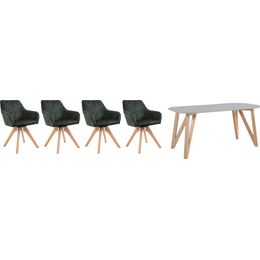 Essgruppe Salesfever Sitzmöbel-Sets Gr. Samtvelours, Essgruppe 5 tlg. 160 x 90 cm, weiß (weiß, natur, dunkelgrün, natur) Essgruppen