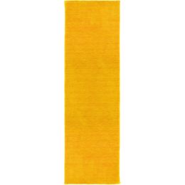 Läufer morgenland "LORIBAFT TEPPSTAR" Teppiche Gr. B/L: 80 cm x 300 cm, 15 mm, 1 St., goldfarben Teppichläufer reine Schurwolle Unifarben