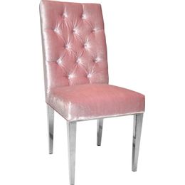 Stuhl LEONIQUE "Pinky" Stühle Gr. B/H/T: 49 cm x 106 cm x 66 cm, 2 St., Samtvelours uni, 2 Stühle + Edelstahl, rosa (rosé, silberfarben) 4-Fuß-Stuhl Esszimmerstuhl Polsterstuhl Küchenstühle Stühle