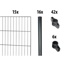 GARDEN 'N' MORE Einstabmattenzaun "mit Rundpfosten" Zaunelemente Gr. H/L: 125 cm x 30 m H/L: 125 cm x 30 cm, grau (anthrazit) Zaunelemente