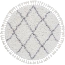 Hochflor-Teppich CarpetFine "Eddy" Teppiche Gr. Ø 250 cm, 30 mm, 1 St., weiß Esszimmerteppiche