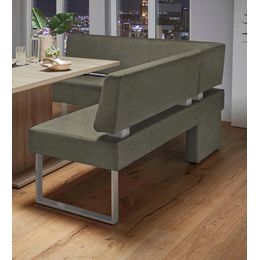 Eckbank Home Affaire "Rab" Sitzbänke Gr. B/H/T: 200 cm x 88 cm x 160 cm, Microfaser, langer Schenkel rechts, grün (khakifarben (arizona 4421), silberfarben) Eckbänke Bestseller