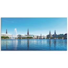 Glasbild Artland "Hamburg Alsterpanorama" Bilder Gr. B/H: 100 cm x 50 cm, Glasbild Deutschland Querformat, 1 St., beige (naturfarben) Glasbilder