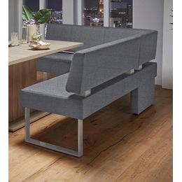 Eckbank Home Affaire "Rab" Sitzbänke Gr. B/H/T: 200 cm x 88 cm x 160 cm, Strukturstoff, langer Schenkel rechts, grau (dunkelgrau (fantasy 8201), silberfarben) Eckbänke