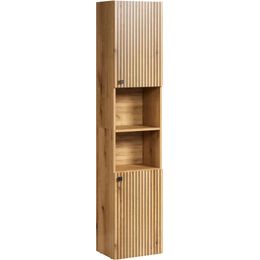 Hochschrank Welltime "Amrum Badezimmerschrank Standschrank Badmöbel" Schränke Gr. B/H/T: 40 cm x 186 cm x 31 cm, 2 St., braun (eichefarben) Bad-Hochschränke