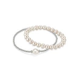 Perlenarmband Set Firetti "Multipack Schmuck Geschenk Perlarmband Zugarmband" Armbänder Gr. Silber 925 (Sterlingsilber)-Perlen, bunt (silberfarben, weiß) Damen Perlenarmbänder