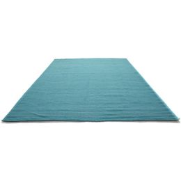 Wollteppich morgenland "KELIM FANCY UNI" Teppiche Gr. B/L: 200 cm x 300 cm, 7 mm, 1 St., blau (türkis) Schurwollteppiche
