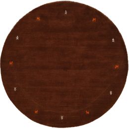 Wollteppich CarpetFine "Gabbeh Uni" Teppiche Gr. Ø 150 cm, 15 mm, 1 St., braun Orientalische Muster
