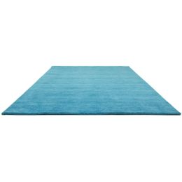 Wollteppich morgenland "GABBEH FEIN UNI" Teppiche Gr. B/L: 300 cm x 400 cm, 18 mm, 1 St., blau (hellblau) Schurwollteppiche
