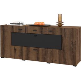 Sideboard Helvetia "Coby" Sideboards Gr. B/H/T: 165 cm x 70,5 cm x 39 cm, Korpus und Fronten monastery eichefarben/Absetzungen schwarz glänzend, 2, schwarz (monastery eichefarben, schwarz) Sideboards