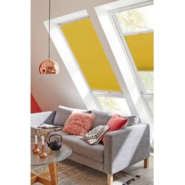 Dachfensterplissee SUNLINES "StartUp Style Honeycomb VD" Plissees Gr. 73,9 cm, zweiseitig verschiebbar, 49,4 cm, gelb (senfgelb, weiß) Dachfensterplissees
