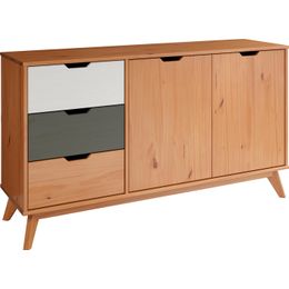 Sideboard INTER-FURN "Scandik" Sideboards Gr. B/H/T: 140 cm x 79 cm x 40 cm, 3, braun (honigfarben lackiert, weiß, grau) Sideboards