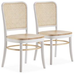 Vs Venta-stock - Stuhl-set 2 Vesta weiße/eichen Farbe, Massivholz und natürlichem Rattan - Weiß/eiche