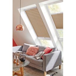 Dachfensterplissee SUNLINES "Classic Style Crepe" Plissees Gr. 142 cm, zweiseitig verschiebbar, 117 cm, beige (sand, weiß) Dachfensterplissees