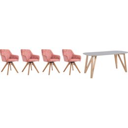 Essgruppe Salesfever Sitzmöbel-Sets Gr. Samtvelours, Essgruppe 5 tlg. 160 x 90 cm, grau (grau, natur, rosé, natur) Essgruppen