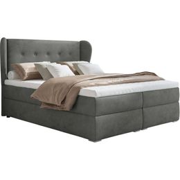 Bari 4 Boxspringbett 160x200, boxspringbett bett mit bettkasten, Bonell-Matratze and Topper, Doppelbett, Hellgrau