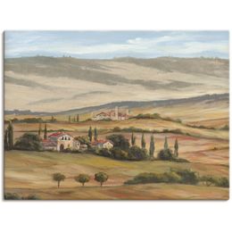Wandbild Artland "Toskanisches Tal I" Bilder Gr. B/H: 120 cm x 90 cm, Leinwandbild Bilder von Europa Querformat, 1 St., beige (naturfarben) Kunstdrucke