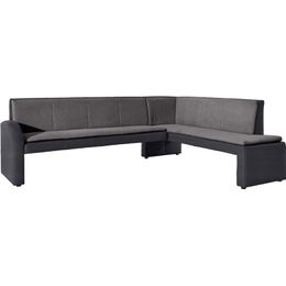 Eckbank exxpo - SOFA FASHION "Cortado" Sitzbänke Gr. B/H/T: 197 cm x 89 cm x 264 cm, Kunstleder SOFTLUX-Struktur fein, langer Schenkel (Armlehne) links, schwarz (schwarz, grau) Eckbänke