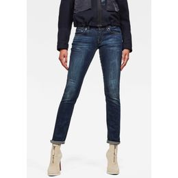 Straight-Jeans G-Star Raw "Midge Saddle Straight" Gr. 28, Länge 30, blau (dark aged) Damen Jeans Gerade 5-Pocket-Design mit markanten Steppnähten