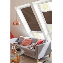 Dachfensterplissee SUNLINES "Classic Style Crepe" Plissees Gr. 122 cm, zweiseitig verschiebbar, 97 cm, braun (braun, weiß) Dachfensterplissees mit Führungsschienen