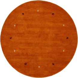 Wollteppich CarpetFine "Gabbeh Uni" Teppiche Gr. Ø 120 cm, 15 mm, 1 St., orange Orientalische Muster