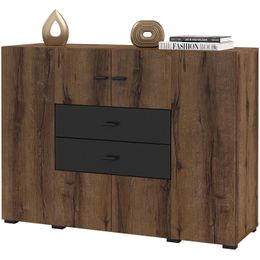 Sideboard Helvetia "Coby" Sideboards Gr. B/H/T: 121 cm x 87 cm x 39 cm, Korpus und Fronten monastery eichefarben/Absetzungen schwarz glänzend, 2, schwarz (monastery eichefarben, glänzend) Sideboards