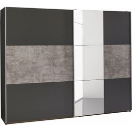 Schwebetürenschrank Rauch "Prenzlau" Schränke Gr. B/H/T: 261 cm x 210 cm x 59 cm, 2 St., grau (graumetallic, beton, optik) Schwebetürenschränke und Schiebetürenschränke