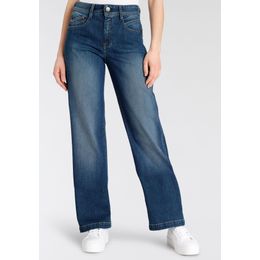 Weite Jeans Herrlicher "Gila Sailor Long Organic" Gr. 27, Länge 34, blau (resolution) Damen Jeans Weite