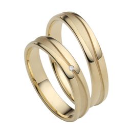 Trauring Firetti "Schmuck Geschenk Gold 750 Hochzeit Ehering "LIEBE"" Fingerringe Gr. 62, 0,01 ct SI = kleine Einschlüsse mit Brillant, Gelbgold 585, 4 mm, gelb (gelbgoldfarben) Trauringe