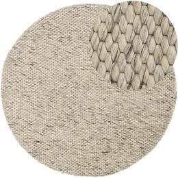 Wollteppich CarpetFine "Sina" Teppiche Gr. Ø 120 cm, 14 mm, 1 St., beige (dunkelbeige) Schurwollteppiche