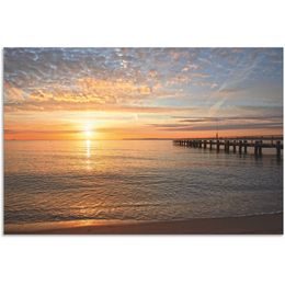 Wandbild Artland "Früh morgens an der Ostsee" Bilder Gr. B/H: 120 cm x 80 cm, Alu-Dibond-Druck Bilder vom Sonnenuntergang & -aufgang Querformat, 1 St., orange Kunstdrucke