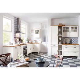 Küchenzeile Home Affaire "Alby" Komplettküchen-Sets Gr. B/T: 150 cm x 60 cm, weiß (küche: weiß, honigfarben, arbeitsplatte: honigfarben) Küchenzeilen ohne Elektrogeräte