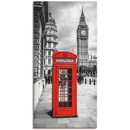 Wandbild Artland "London Telefonzelle" Bilder Gr. B/H: 75 cm x 150 cm, Leinwandbild Architektonische Elemente Hochformat, 1 St., rot Kunstdrucke