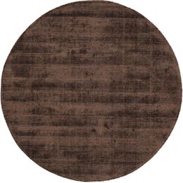 Teppich CarpetFine "Ava Viskoseteppich" Teppiche Gr. Ø 160 cm, 13 mm, 1 St., braun (dunkelbraun) Esszimmerteppiche Seidenoptik, leichter Glanz, Wohnzimmer