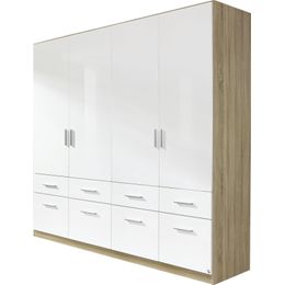 Drehtürenschrank Rauch "Celle" Schränke Gr. B/H/T: 181 cm x 210 cm x 54 cm, mit Schubkästen, 4 St., weiß (struktureichefarben hell, hochglanz weiß) Drehtürenschränke