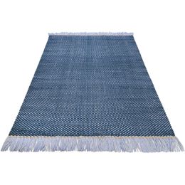 Wollteppich Esprit "Casa ESP 2208" Teppiche Gr. B/L: 160 cm x 230 cm, 18 mm, 1 St., blau Fransenteppich Esszimmerteppiche