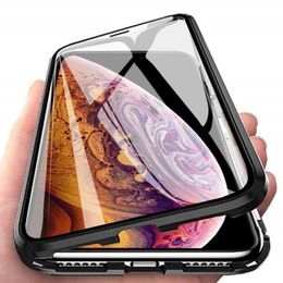 360° Magnet Full Slim Metall Case Schutz Tasche Handyhülle Handyschale mit Panzerglas Vorderseite und Rückseite Schwarz kompatibel mit iPhone 11