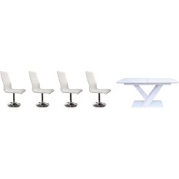 Essgruppe Salesfever Sitzmöbel-Sets Gr. Kunstleder, Essgruppe 5 tlg. 160/200 x 90 cm, weiß (weiß, chrom, weiß, chromfarben) Essgruppen