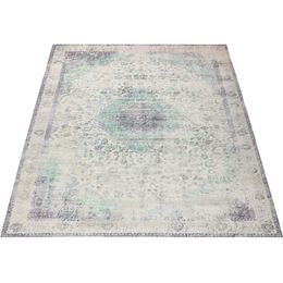 Teppich LEONIQUE "Dario" Teppiche Gr. B/L: 140 cm x 200 cm, 9 mm, 1 St., grün (mint, elfenbeinfarben) Esszimmerteppiche