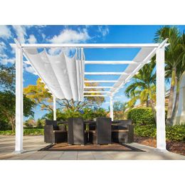 Almuiminium Pergola Florenz Pavillon mit ausziehbarem Sonnensegel weiß 350 x 505 x 236 cm (l x b x h) - PARAGON OUTDOOR